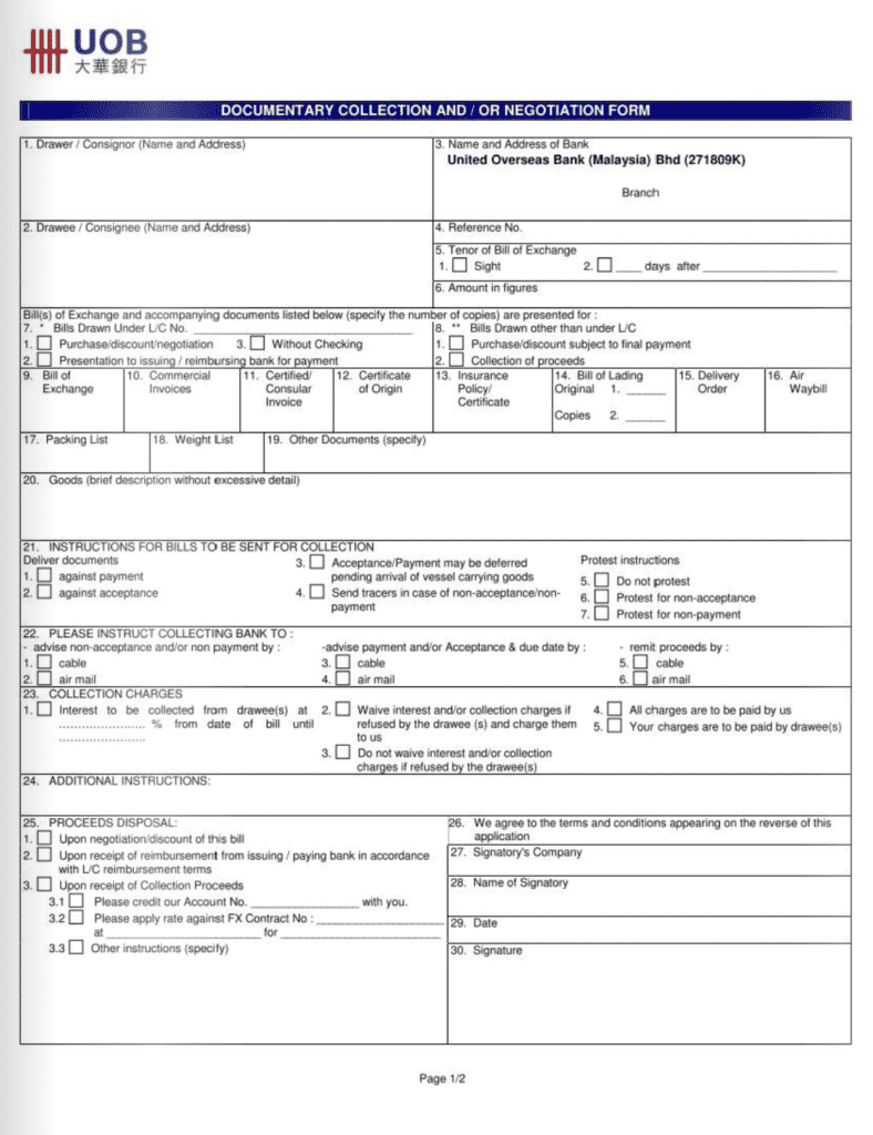 Outward documentary collection: cash against documents procedure
